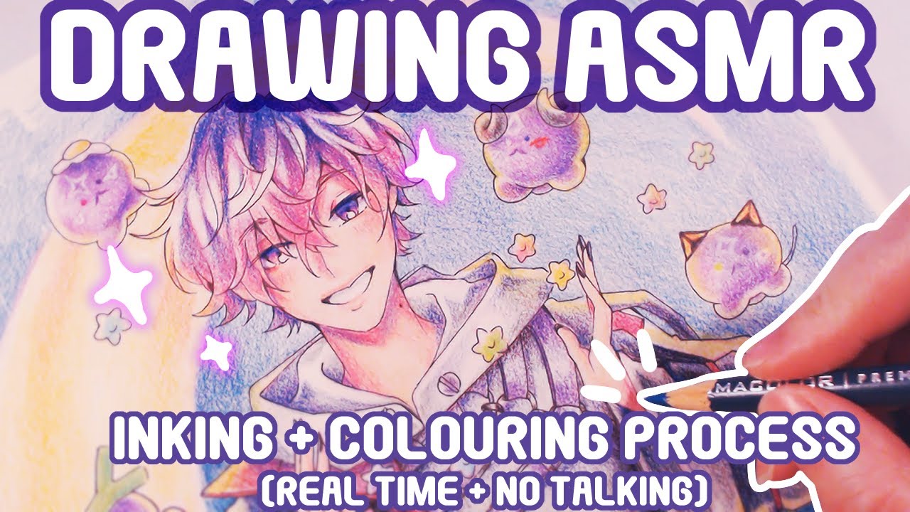 Drawing ASMR | Inking+ Colouring Process| Real Time & No Talking - YouTube