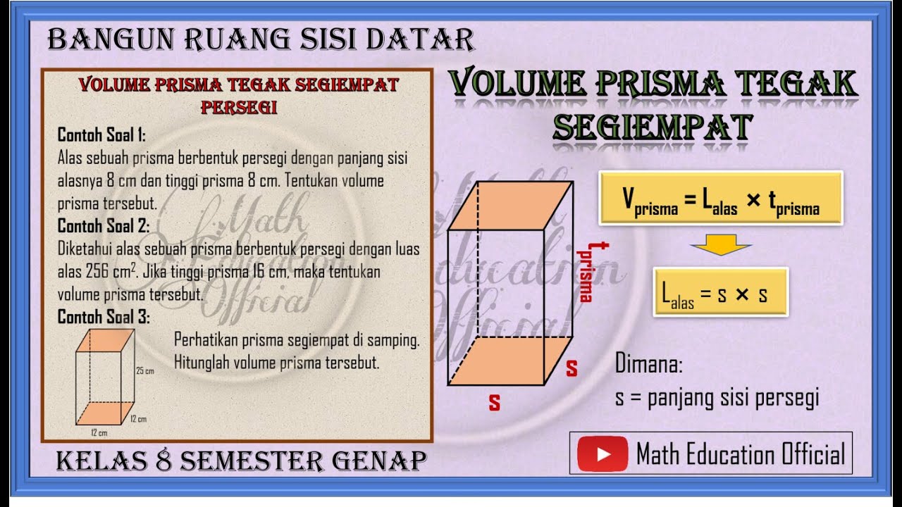 Menghitung Volume Prisma Tegak Segiempat yang Alasnya Berbentuk Persegi ...