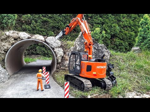 Stone wall build above the tunnel Hitachi Zaxis ZX 135 US RC 1:15 Scale ...