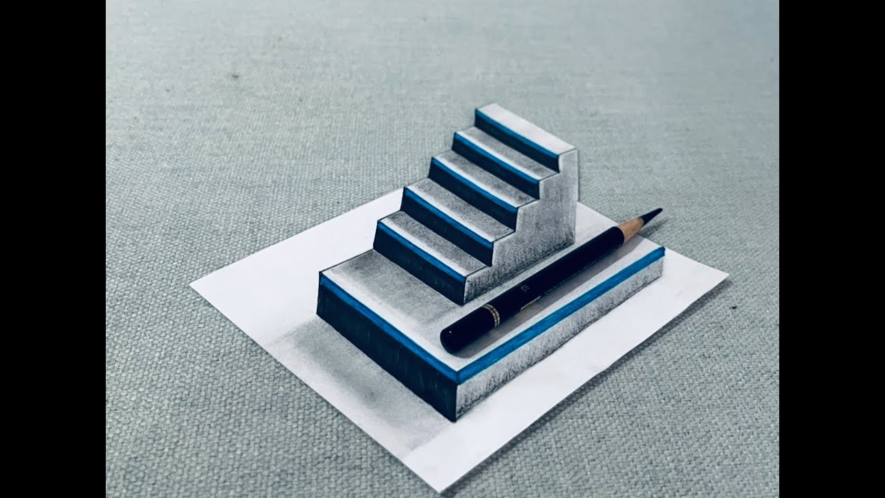 easy 3ddrawing stair on paper , how to draw 3D stair - YouTube