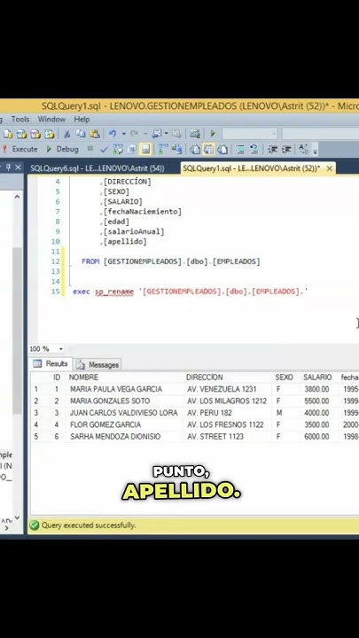 Eliminar y renombrarlo nombre de una columna en sql server # ...