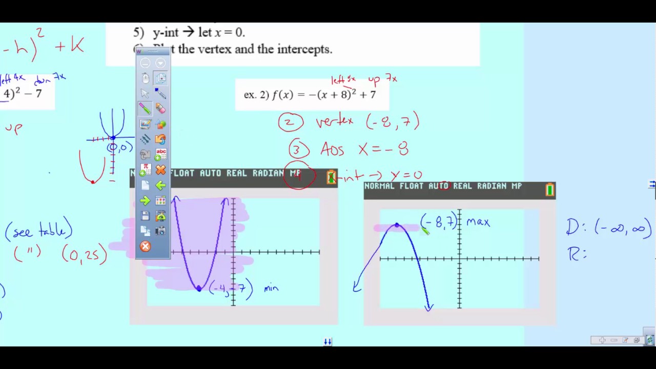 Unit 3.3 Domain, Range, and Intervals of Increase and Decrease Quadratics Functions - YouTube