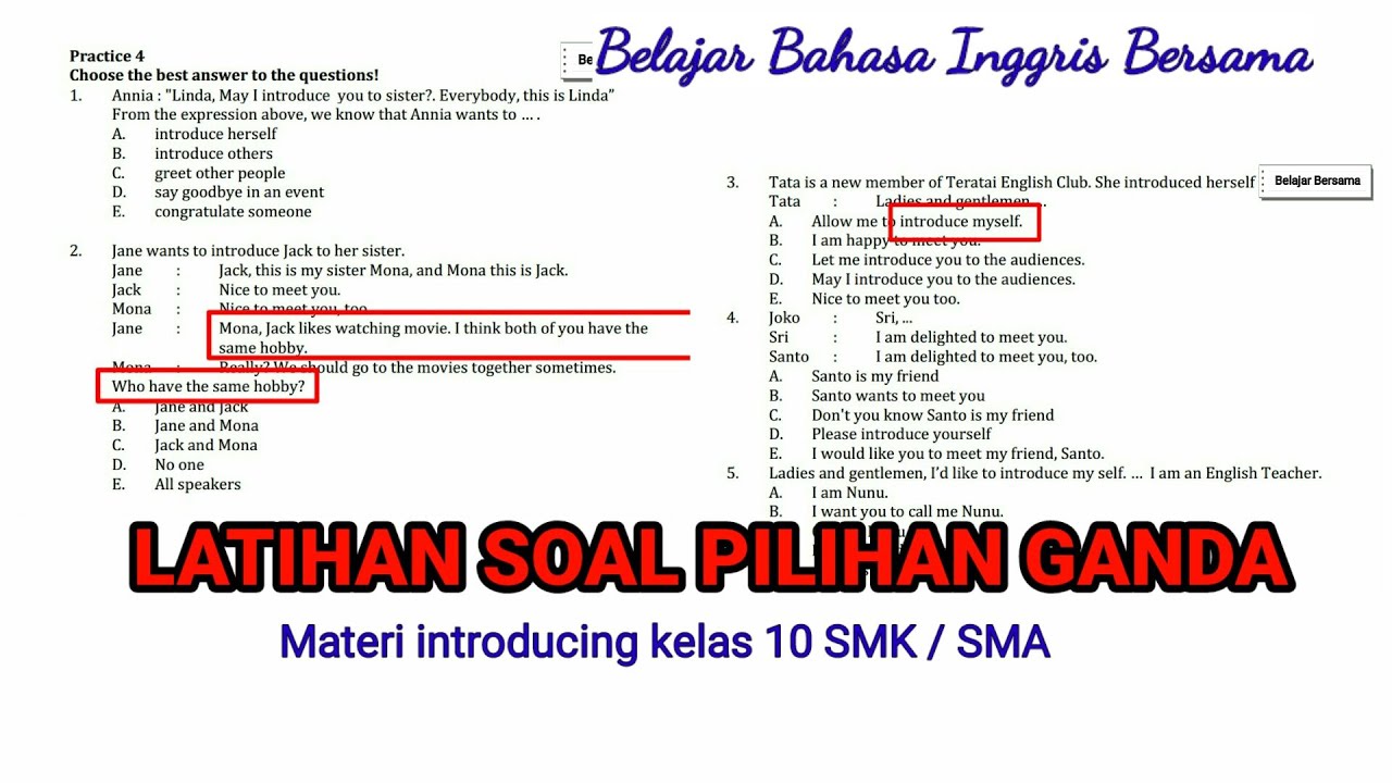 Latihan Soal Pilihan Ganda | Materi introducing kelas 10 - YouTube