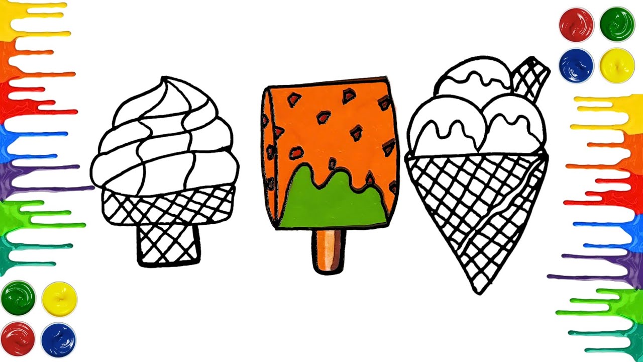 How to draw ice cream and ice cream cart for preschool/ Easy Draw and ...
