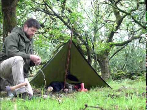Rigging a poncho shelter, making a cooking tripod and bowdrill fire ...