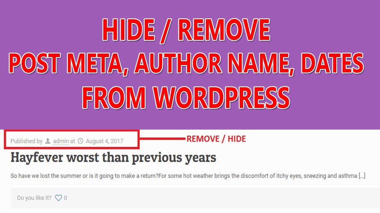 How to hide author name, dates, meta from category and post । wordpress ...