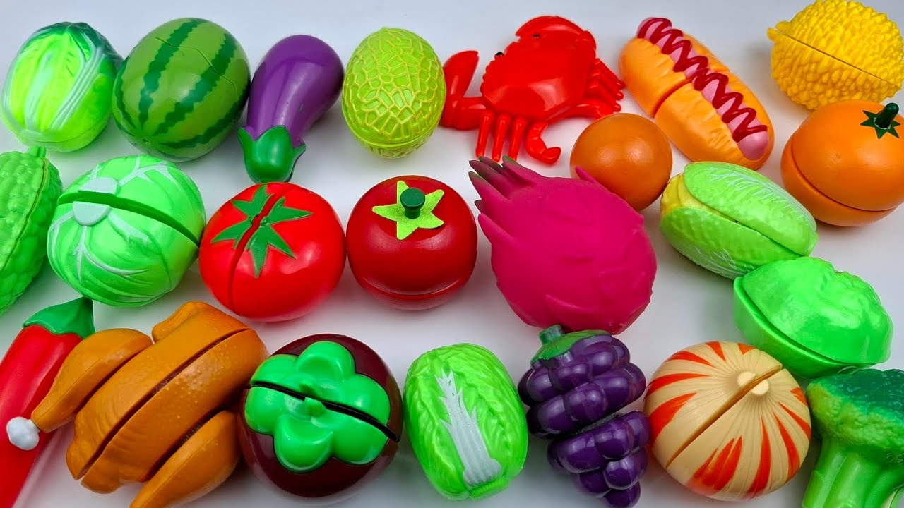 How to cutting wooden & plastic fruit vegetables, Cutting DURIAN, WATERMELON, Brocoli Squishy ...