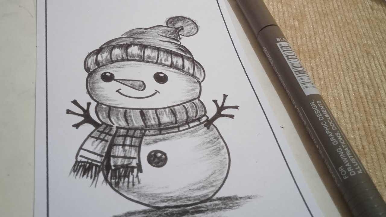 cara menggambar boneka salju - YouTube