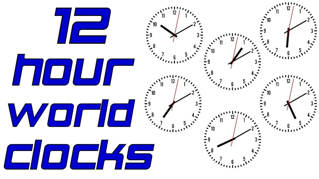 12h Hour World City Clock 00-12 / 12-24 White Black Red 4K ( afternoon ...