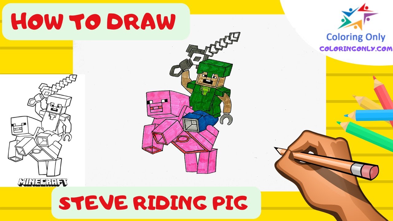 How to Draw Steve Riding Pig And Holding A Sword - YouTube
