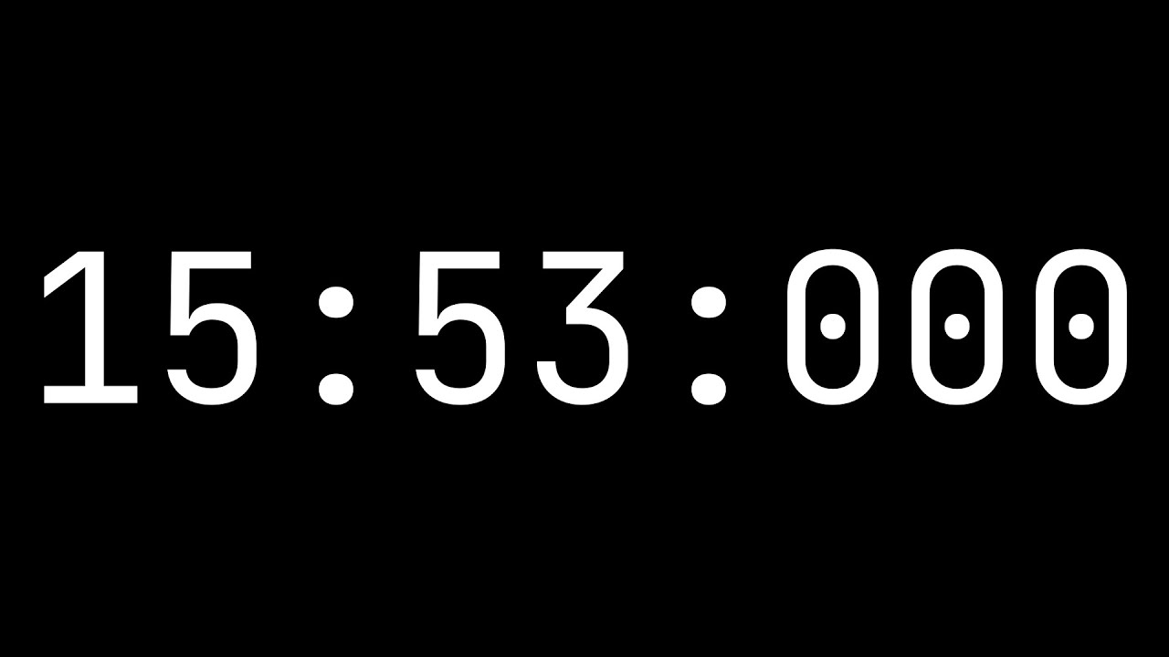 Countdown timer 15 minutes, 53 seconds [15:53:000] - White on black ...