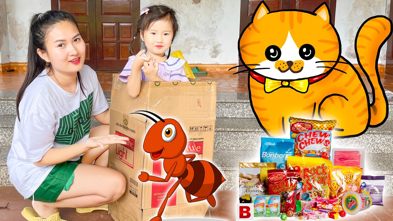 Cam Cam trốn tìm, lấy mèo con , kẹo, bánh và hoa quả của Changcady ...