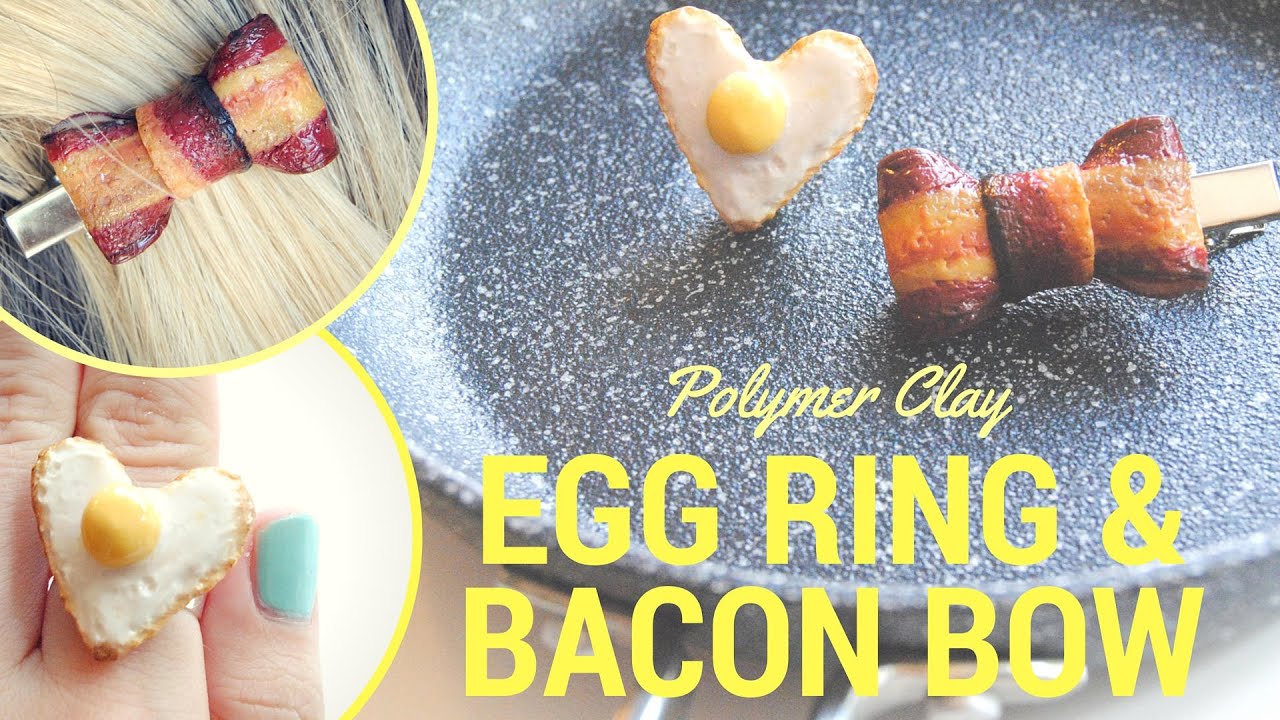 DIY BACON BOW and EGG RING/Polymer Clay Tutorial/Breakfast Accessories ...