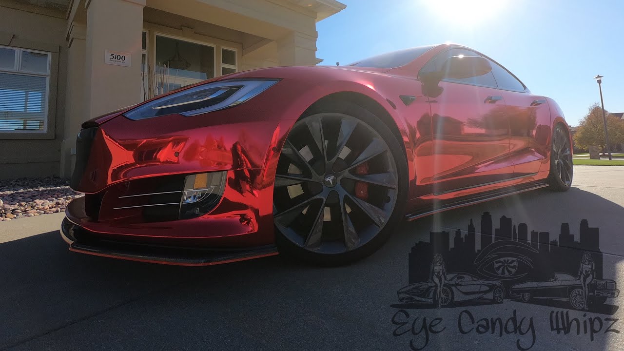Chrome Red Wrapped Tesla P100D - YouTube