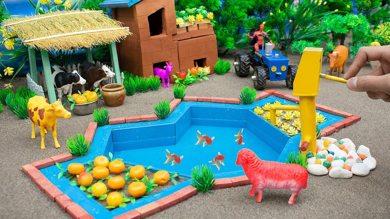 DIY Farm Diorama with mini farm for cow, horse, cow | Mini fish pond ...