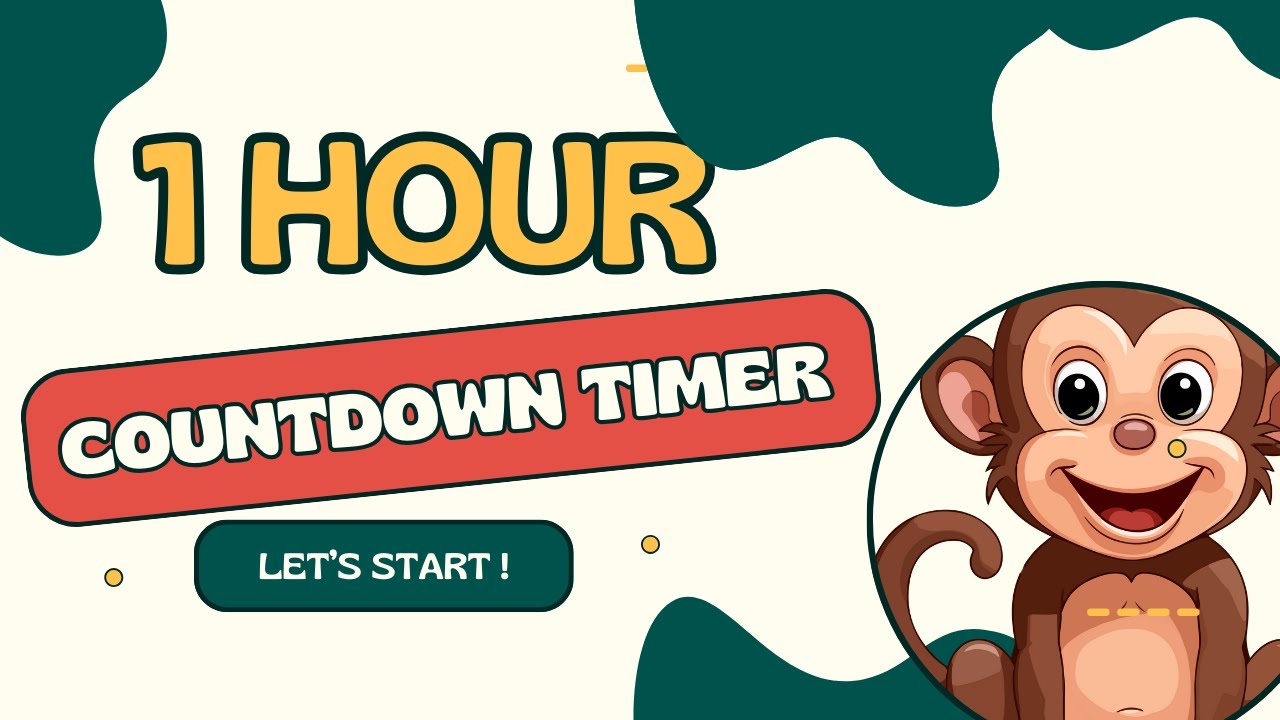 🐵 Monkey countdown timer from 1 hour and 10 mins to zero in minutes and ...