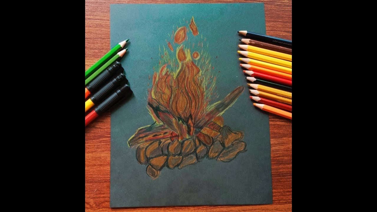 How to Draw Fire on Black Paper with Pencil Colors - YouTube