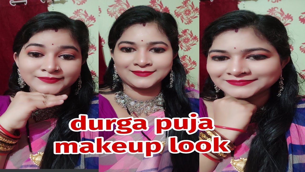 Durga puja makeup look step -by -step /easy makeup look - YouTube