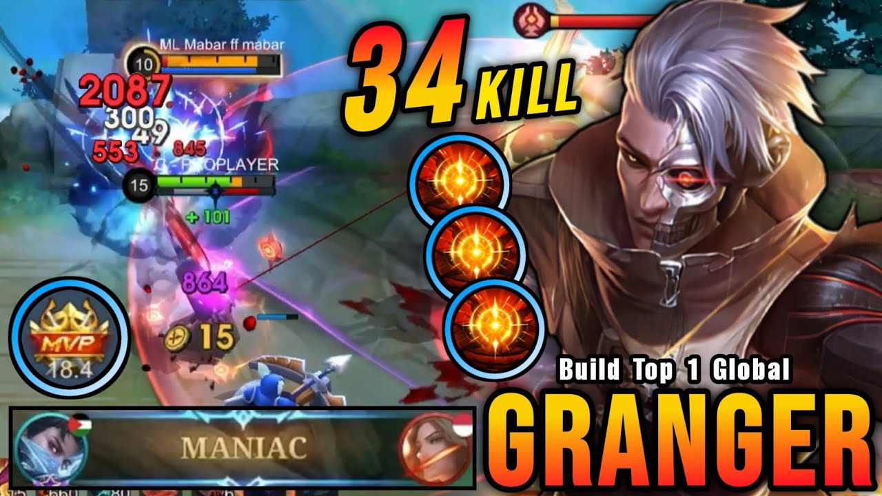 34 Kills + MANIAC!! Granger 100% BROKEN HERO!! - Build Top 1 Global Granger ~ MLBB - YouTube