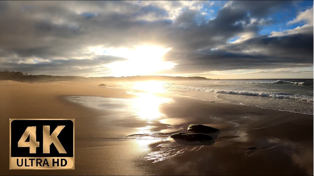 4K Beach Sunset in Spain - Relaxing Beach Walk with Sea Ocean Sounds ...