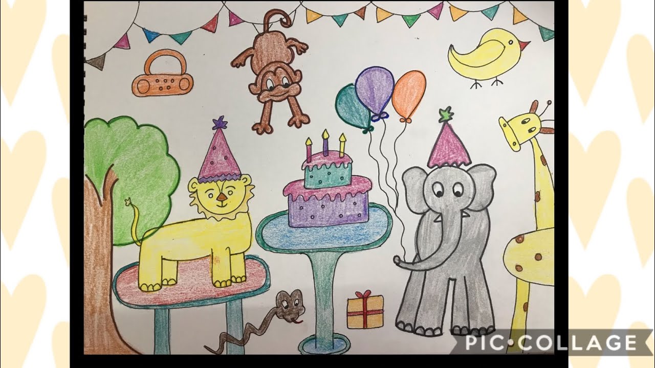 Drawing Tutorial/Lion B’day party Drawing // How to Draw Animals - YouTube