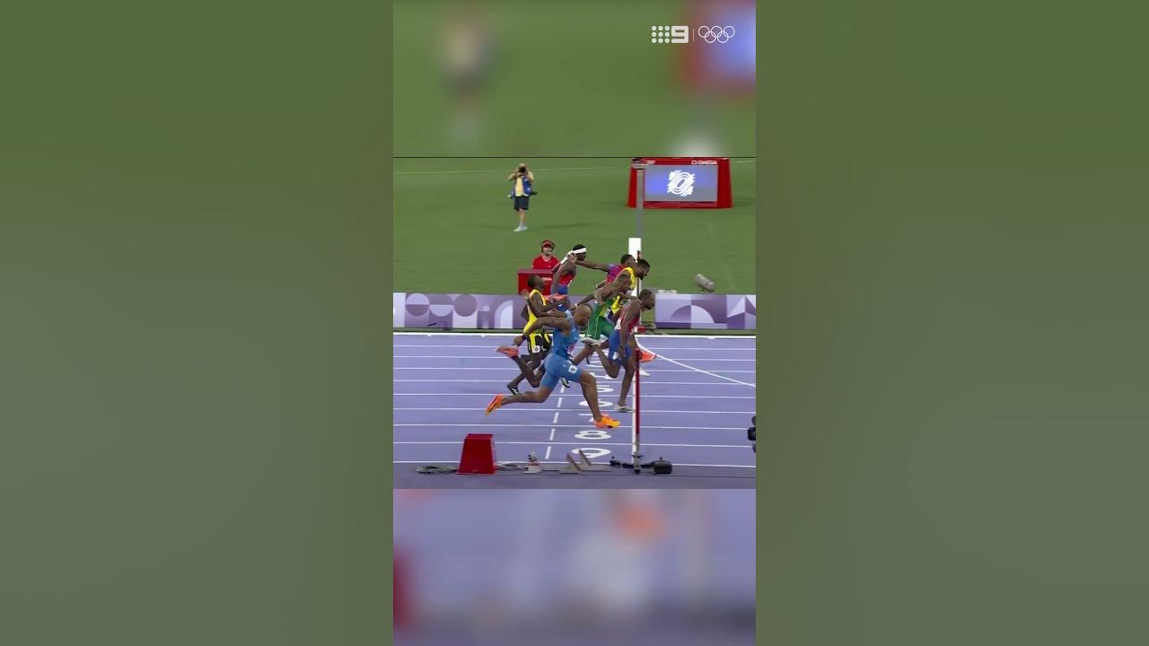 What a .005 margin at the line looks like in the men's 100m final at Paris 2024 Olympic Games ...