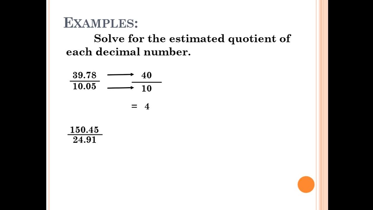 ESTIMATING THE QUOTIENTS OF DECIMAL NUMBERS - YouTube