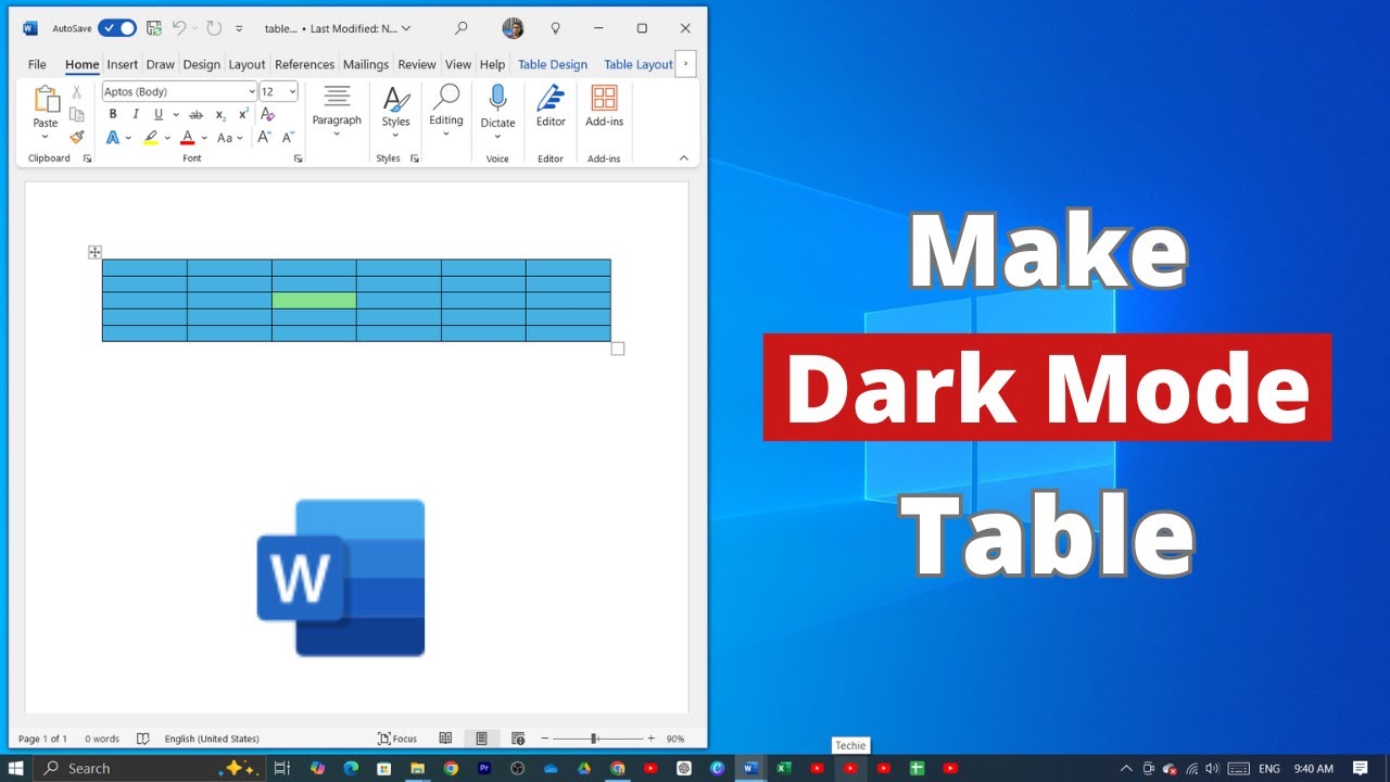 How to Create Dark Mode Table on Microsoft Word - YouTube
