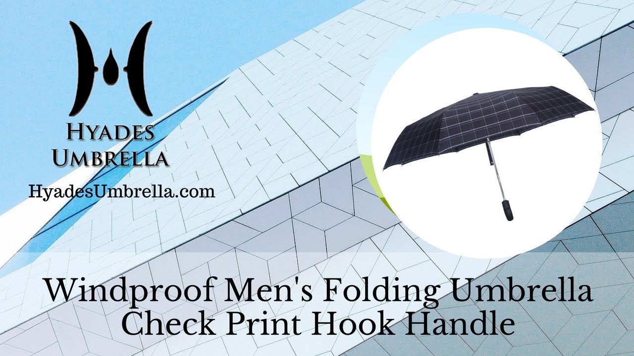 Windproof Mens Folding Umbrella Check Print Hook Handle - YouTube