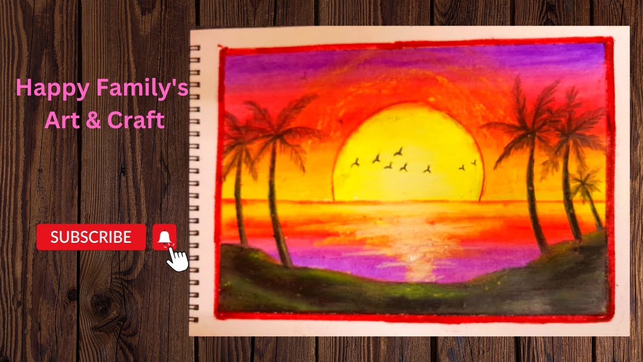 Tropical Sunset Beach Painting |How to paint tropical sunset beach ...