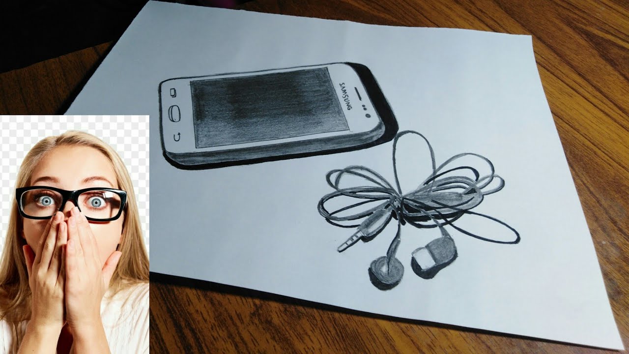 How to draw ''a 3d mobile and hand free on paper | Anamorphic illusion ...