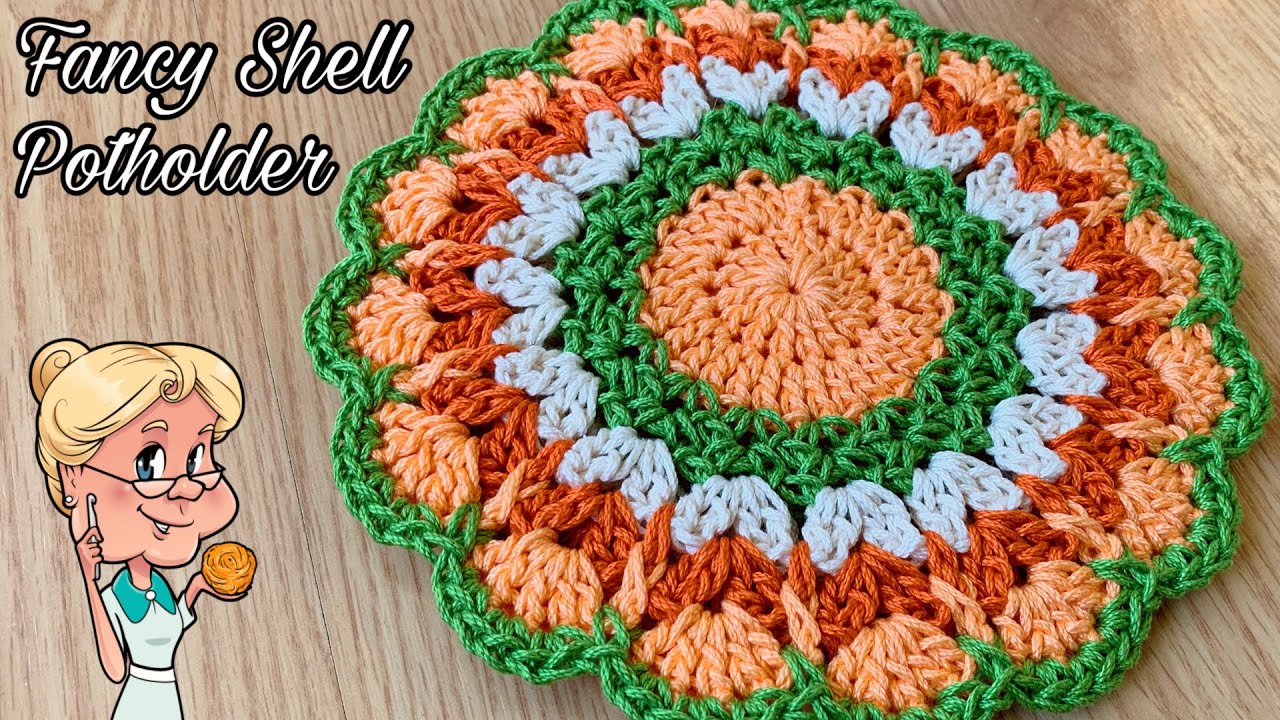 Easy Crochet Fancy Shell Potholder or Dishcloth Tutorial #lionbrand ...
