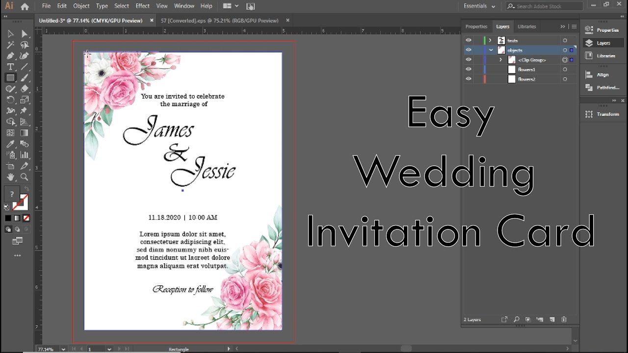 Easy Wedding Invitation Card in Illustrator - YouTube