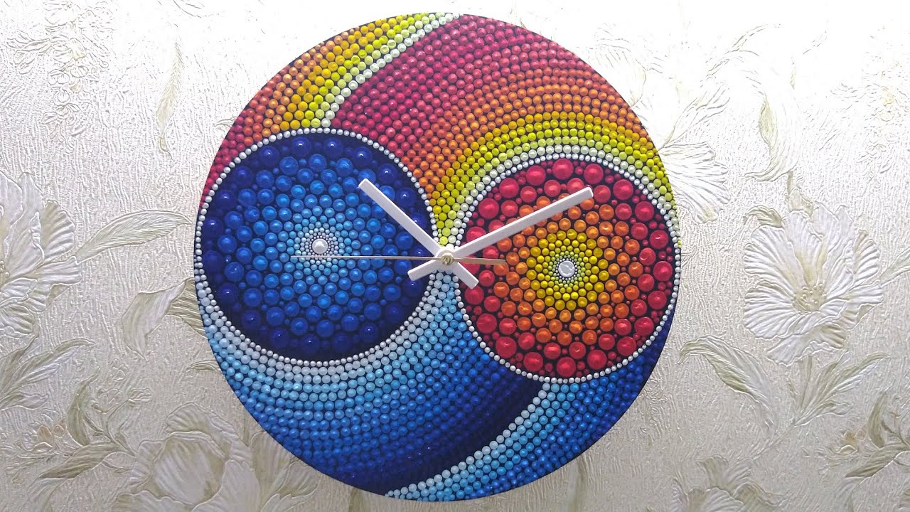 Dot mandala on wall clock |yin yang dot art| |fabonacci sequence|#35-full video tutorial by ...