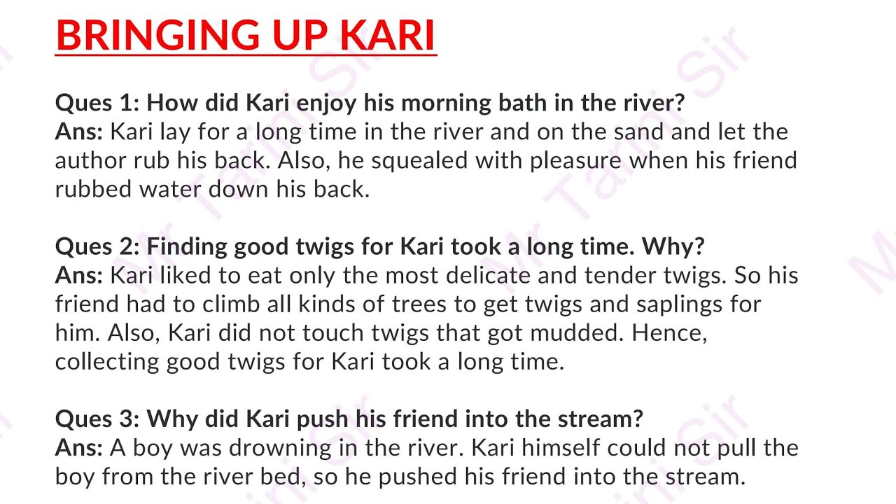 Bringing Up Kari|Class-7 |Supplementary Reader - YouTube