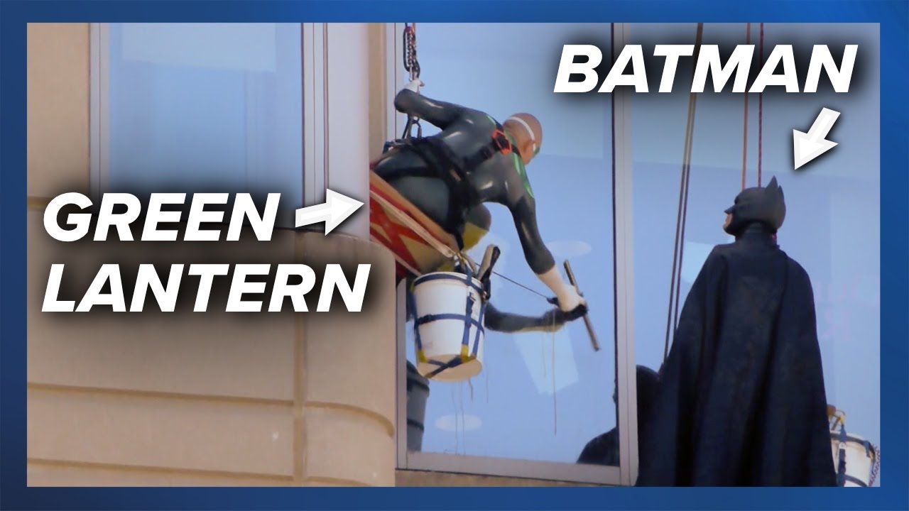 Batman and Green Lantern clean windows at Illinois children’s hospital ...