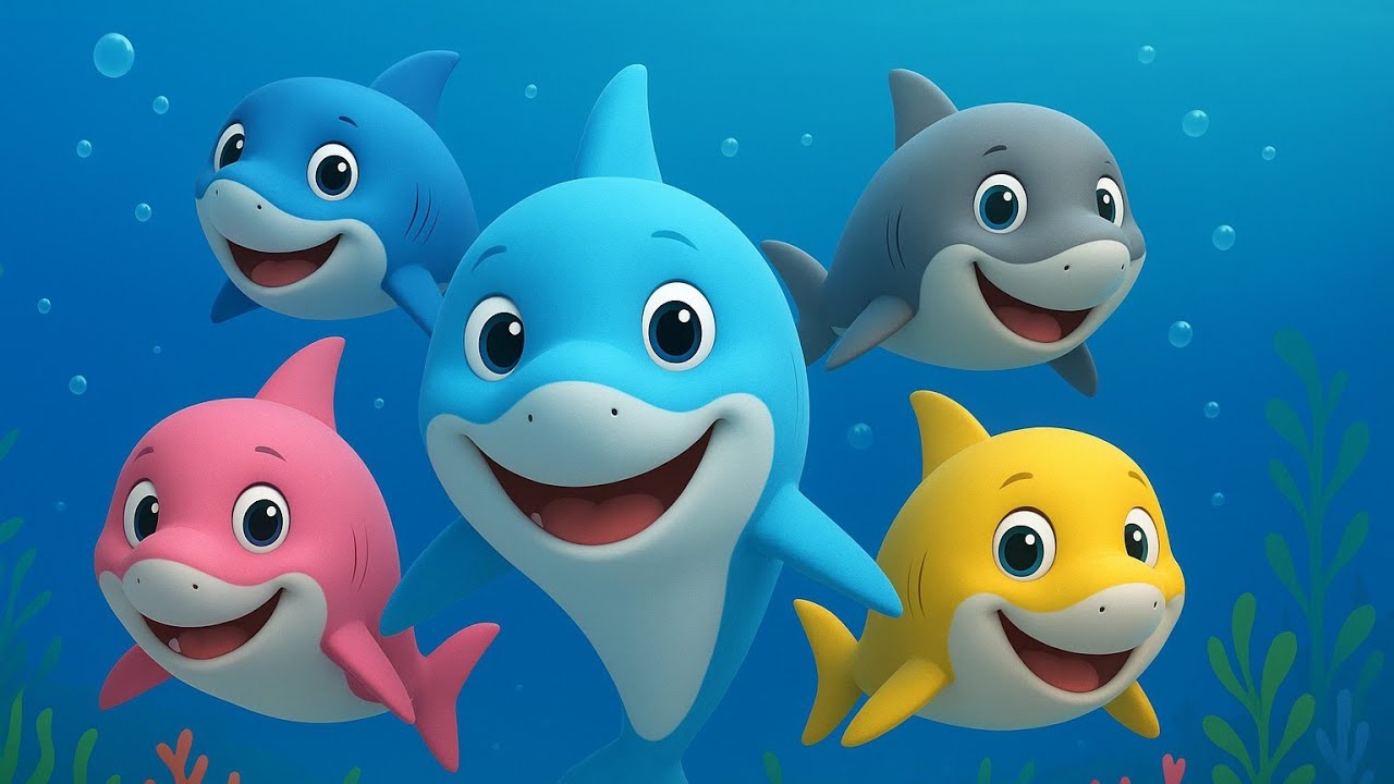 Five Little Sharks Song for Kids 🦈 | Baby Shark Family Cartoon ...