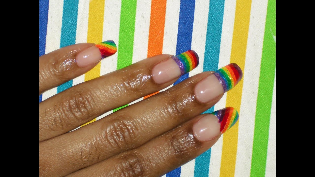 NOTW: Glittery Rainbow French Manicure Nail Art Design - YouTube