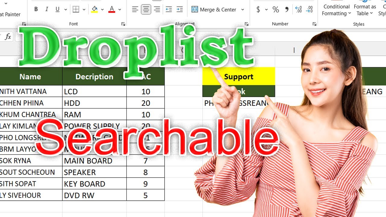 How to create search able data validation droplist in excel - YouTube How to create search able data validation droplist in excel - YouTube