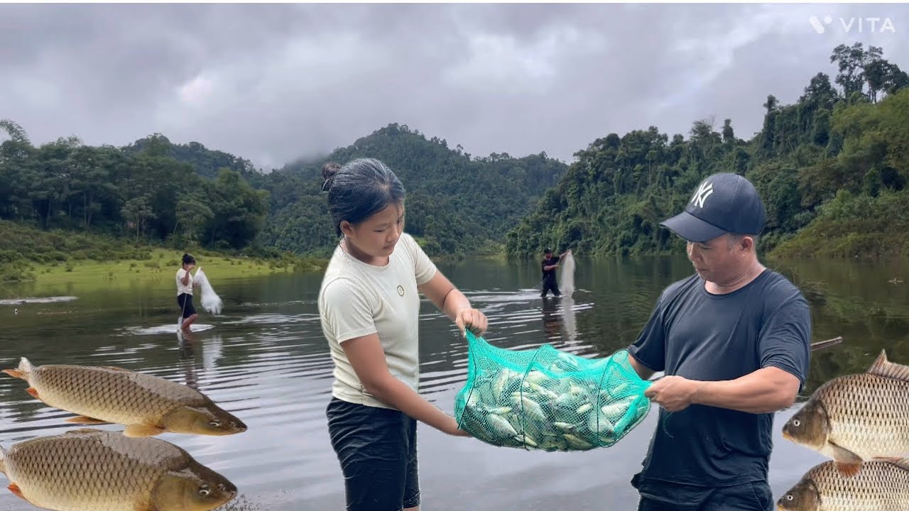 Fish catching skills with nets in natural ponds and lakes - YouTube