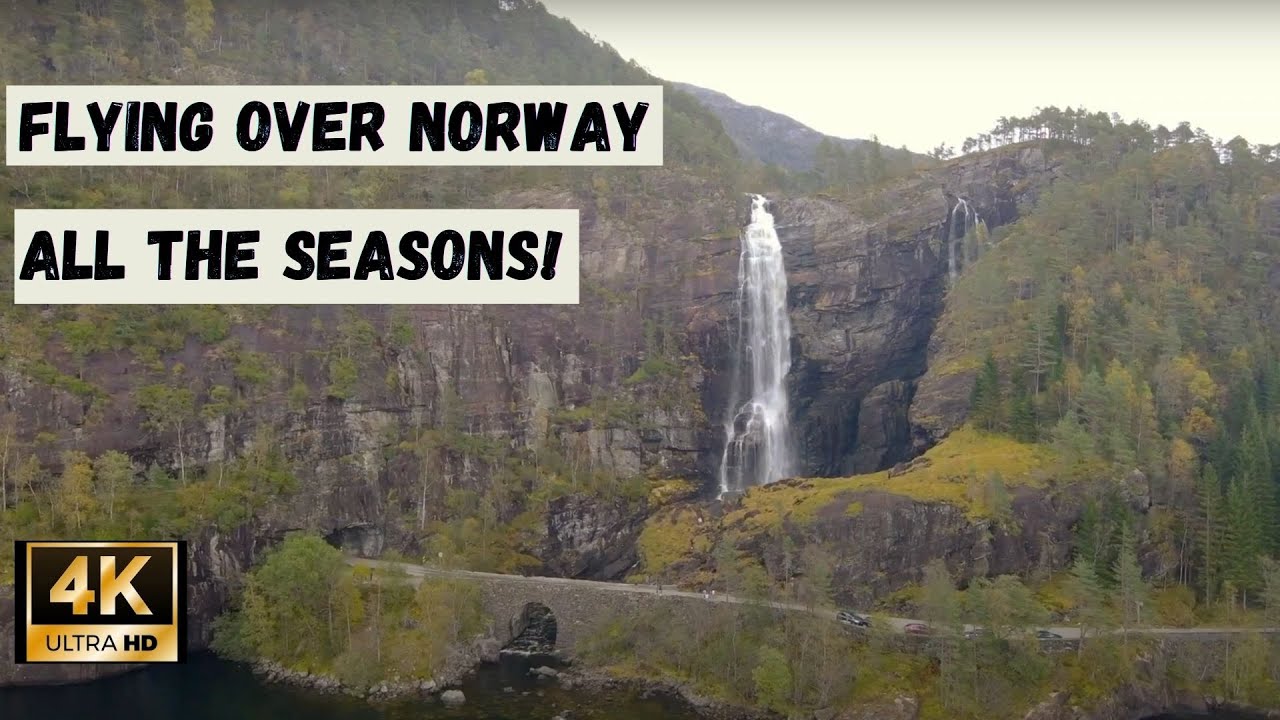 Flying over Norway. All the seasons in 4K. Relaxing cinematic drone ...