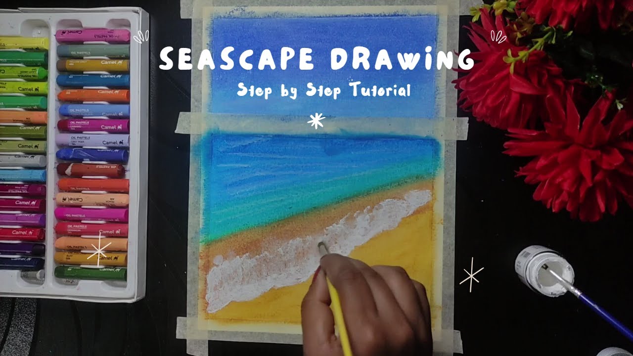 Easy Seascape Drawing Tutorial: Beginner-Friendly Ocean Beach Scenery ...