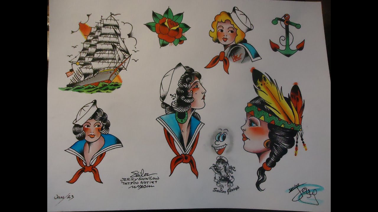 Sailor Jerry Painting Tattoo Flash Old School - YouTube
