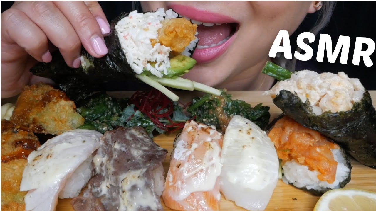 SUSHI ASMR *Temaki Cone Dynamite, Scallop, Spicy Salmon and Aburi ...