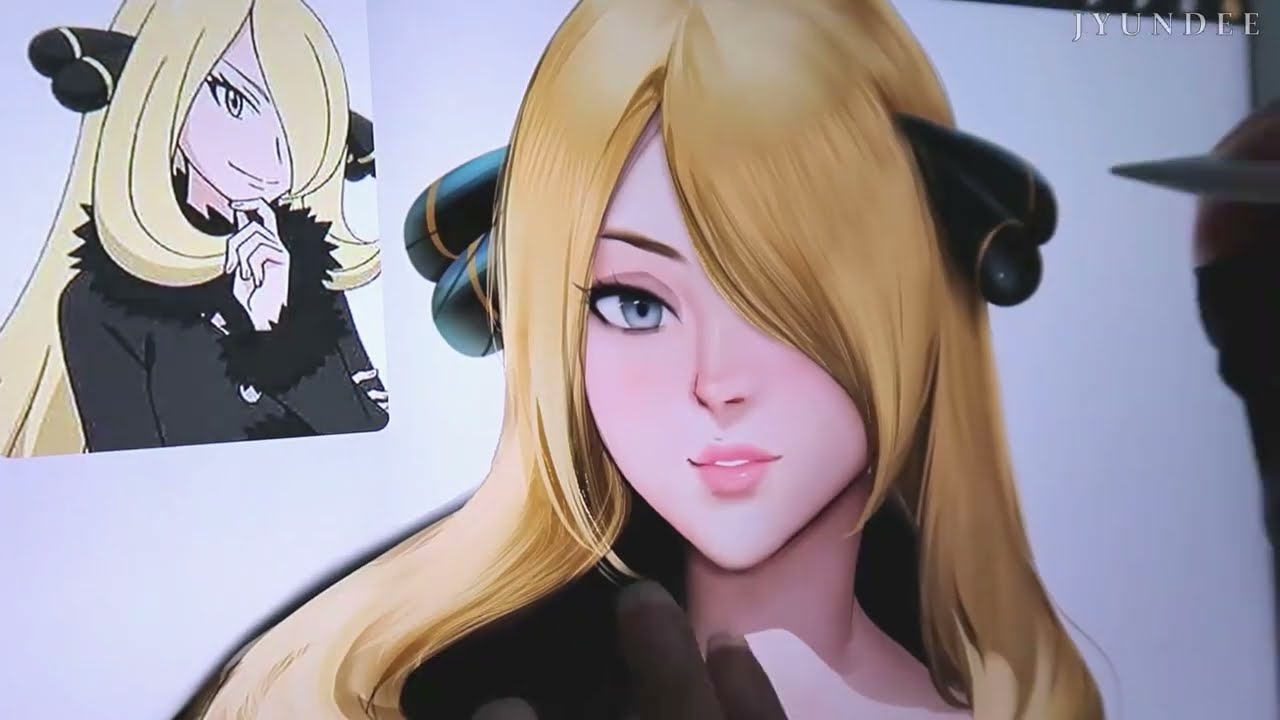 Pokemon Cynthia Fanart Pokemon Personnage Dessin Manga