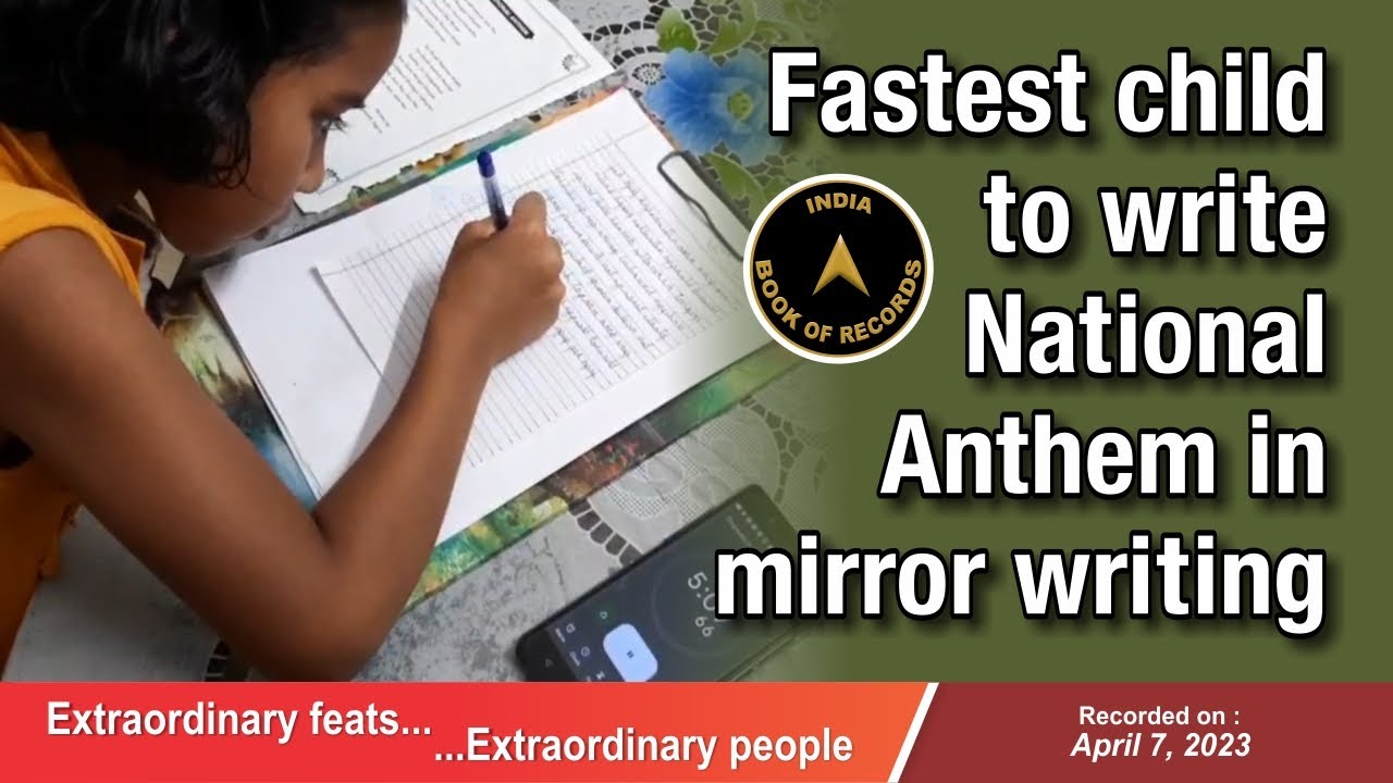 Fastest child to write National Anthem in mirror writing - YouTube