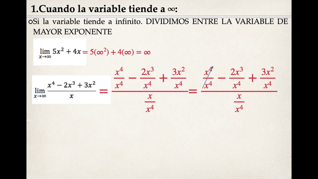 Ejemplos 2 y 3 de limites cuando la variable tiende a infinito - YouTube
