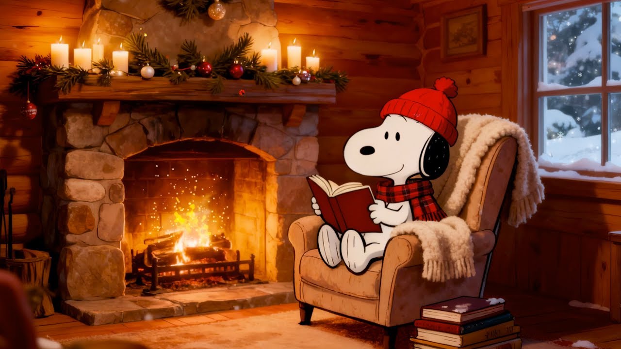 🔥 ️ Snoopy Relaxing Winter Reading 📖 Cozy Fireplace Cabin Ambience for ...