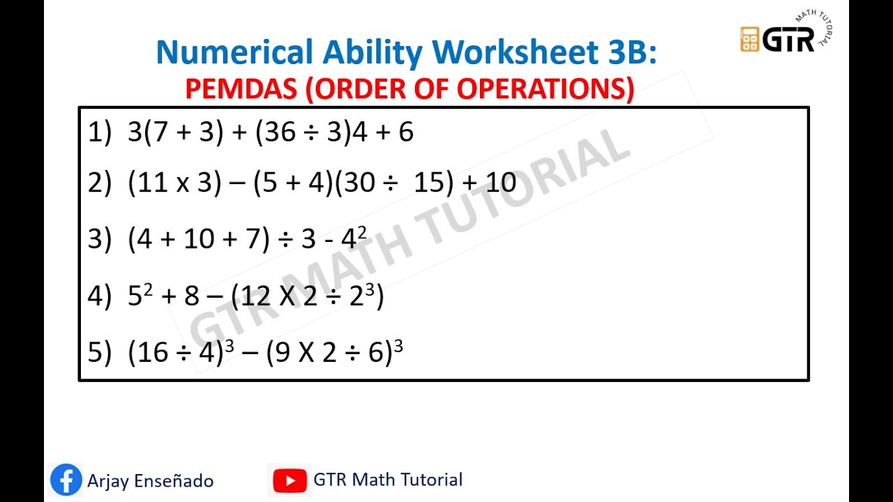 Order of Operations (PEMDAS) | Civil Service Exam Worksheet 3B - YouTube