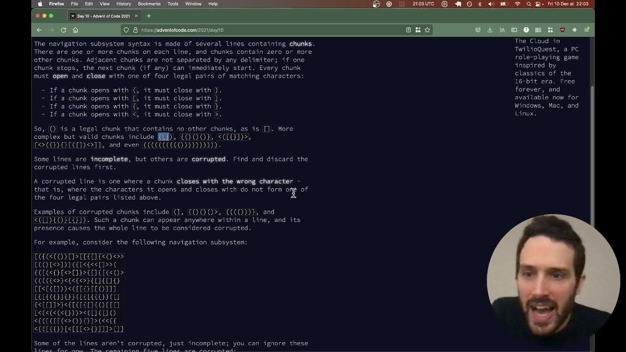 Solving day 10 of Advent of Code 2021 in JavaScript - YouTube